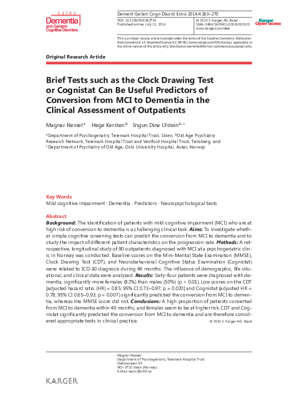 (PDF) Brief Tests such as the Clock Drawing Test or Cognistat Can Be ...