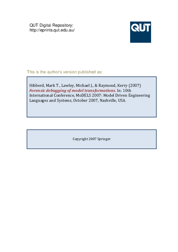 (PDF) Forensic Debugging of Model Transformations