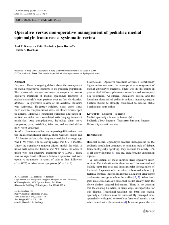 (PDF) Operative versus non-operative management of pediatric medial ...