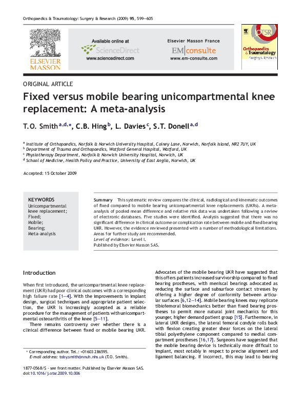 (PDF) Fixed versus mobile bearing unicompartmental knee replacement: A meta-analysis