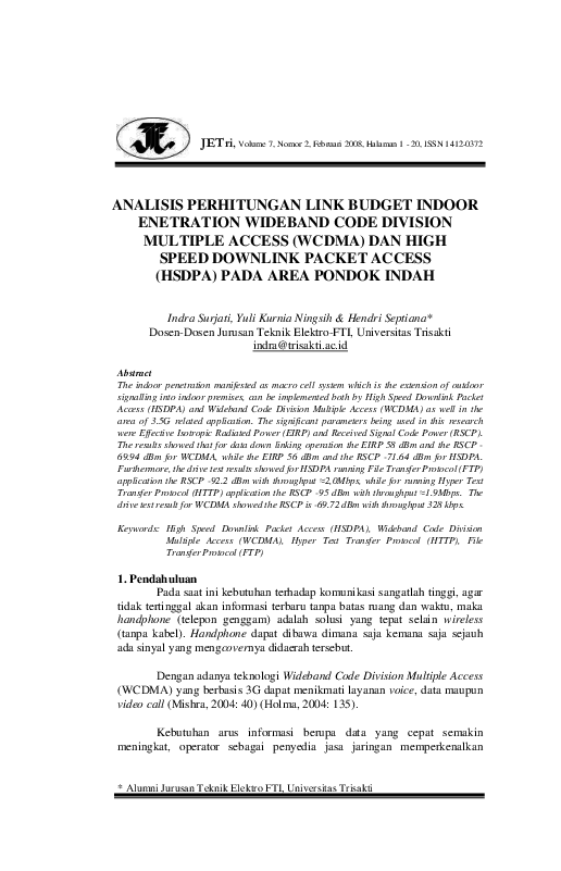 (PDF) ANALISIS PERHITUNGAN LINK BUDGET INDOOR ENETRATION WIDEBAND CODE ...