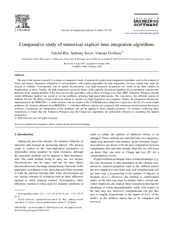 (PDF) Comparative study of numerical explicit time integration algorithms