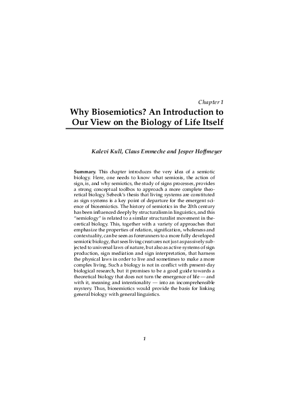 (PDF) Why Biosemiotics? An Introduction to Our View on the Biology of ...