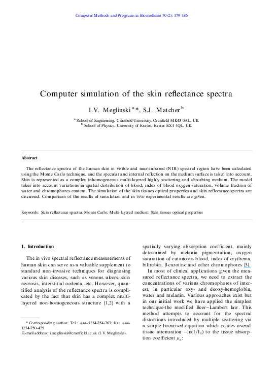 (PDF) Computer simulation of the skin reflectance spectra
