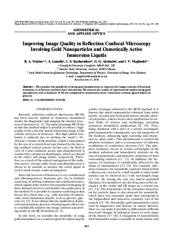 (PDF) Improving image quality in reflection confocal microscopy ...