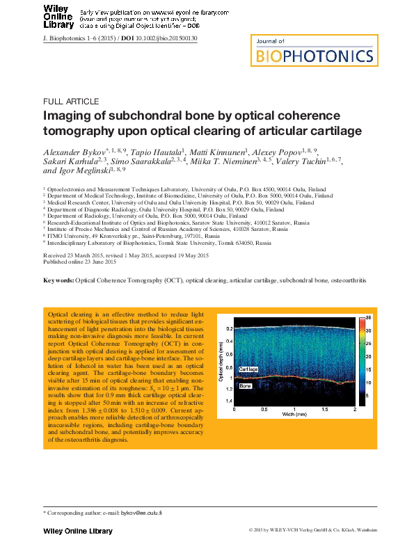 (PDF) Imaging of subchondral bone by optical coherence tomography upon ...