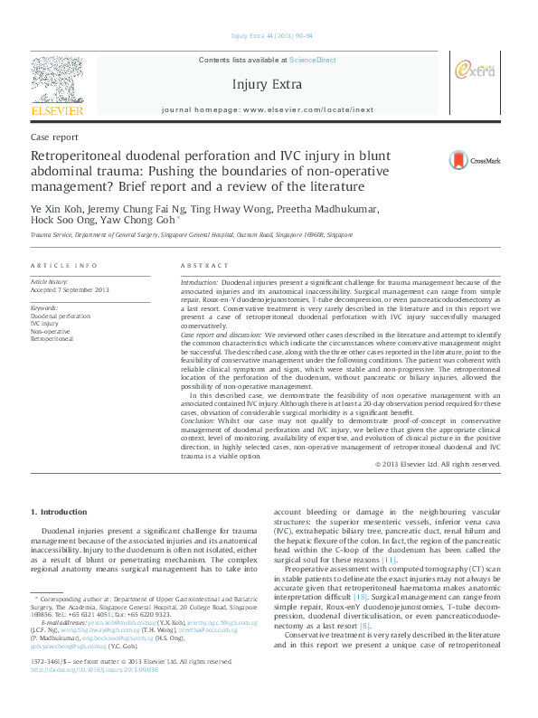 (PDF) Retroperitoneal duodenal perforation and IVC injury in blunt ...