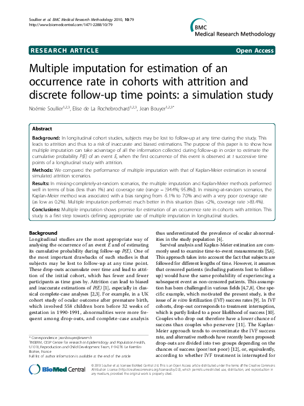 (PDF) Multiple imputation for estimation of an occurrence rate in cohorts with attrition and ...