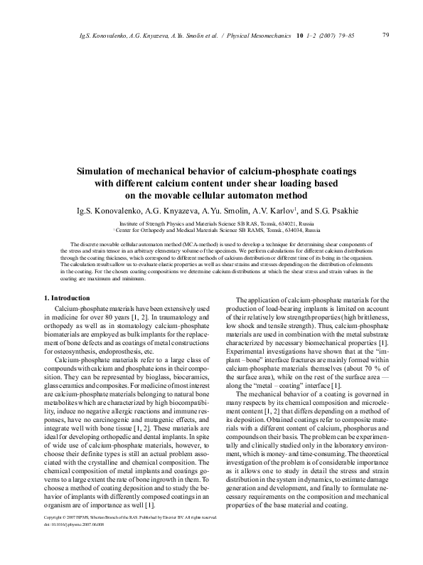 (PDF) Mechanical Behavior of Calcium-Phosphate Coatings Under Shear