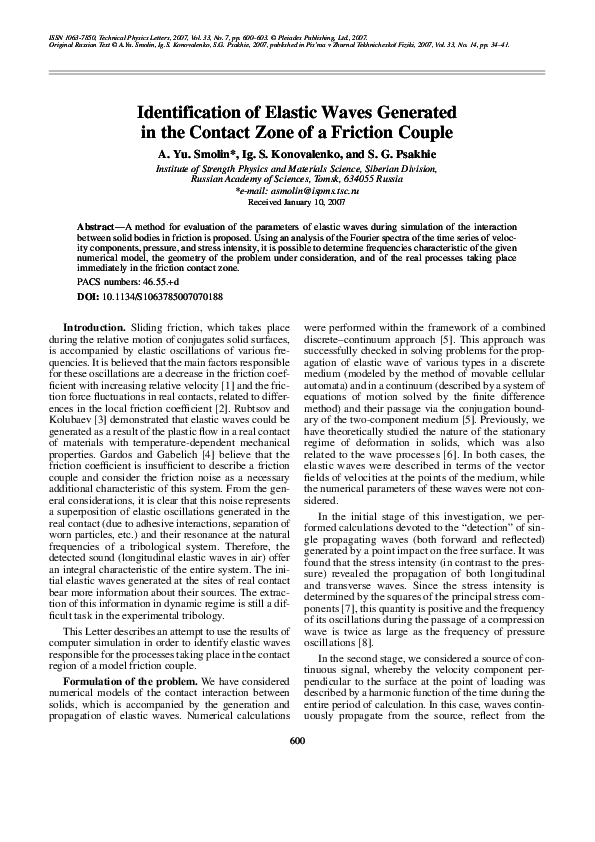 (PDF) Identification of elastic waves generated in the contact zone of ...