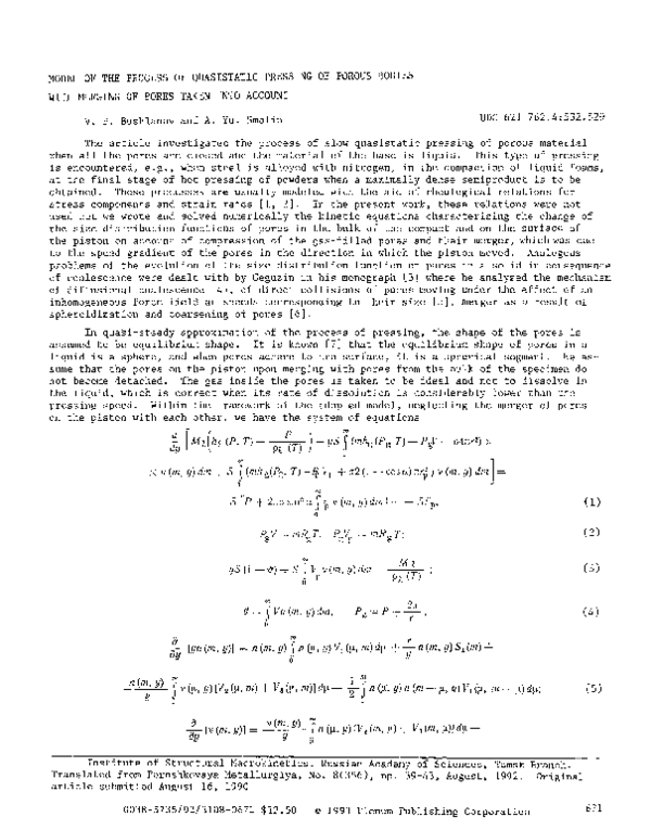 (PDF) Model of the process of quasistatic pressing of porous bodies ...