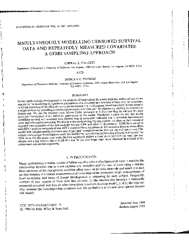 Pdf Simultaneously Modelling Censored Survival Data And Repeatedly