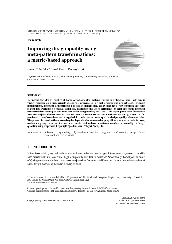 Pdf Improving Design Quality Using Meta Pattern Transformations A Metric Based Approach