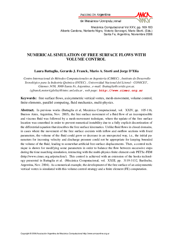 (PDF) Numerical Simulation of Free Surface Flows with Volume Control | Jorge D'Elía and Laura ...