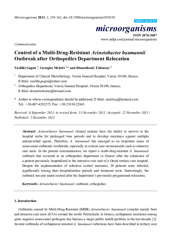 (PDF) Control of a multi-drug-resistant Acinetobacter baumannii outbreak after orthopedics ...