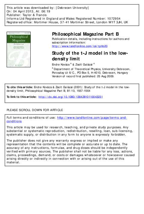 (PDF) Study of the t-J model in the low-density limit