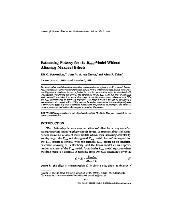 (PDF) Estimating potency for the Emax-model without attaining maximal ...