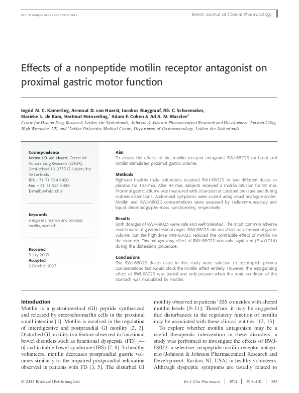 (PDF) Effects of a nonpeptide motilin receptor antagonist on proximal ...