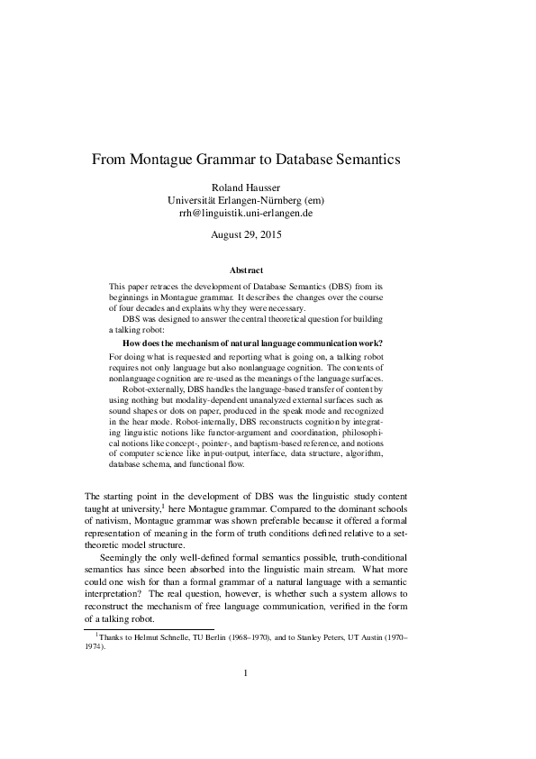 (PDF) From Montague Grammar to Database Semantics