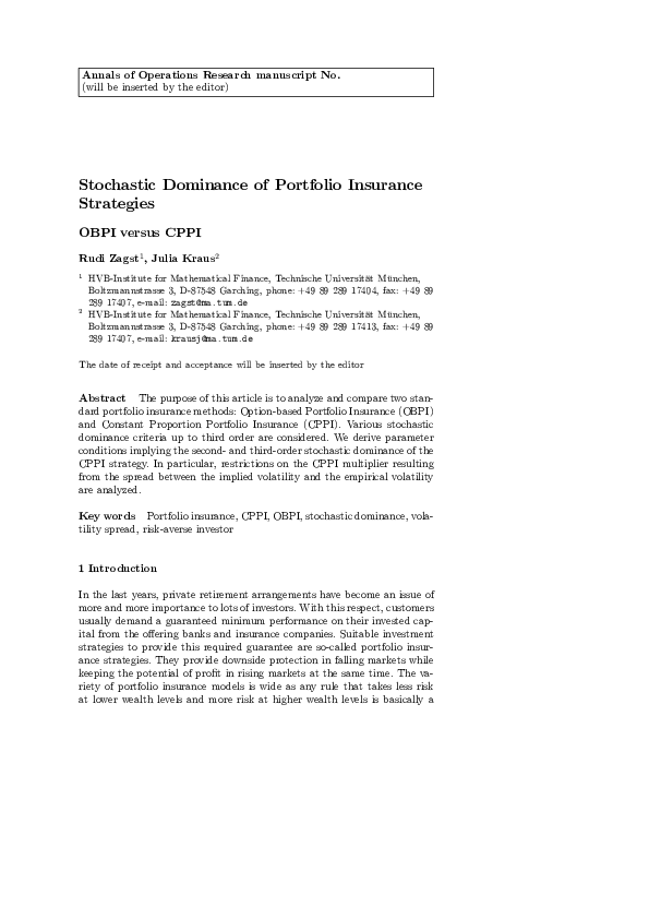 Pdf Stochastic Dominance Of Portfolio Insurance Strategies