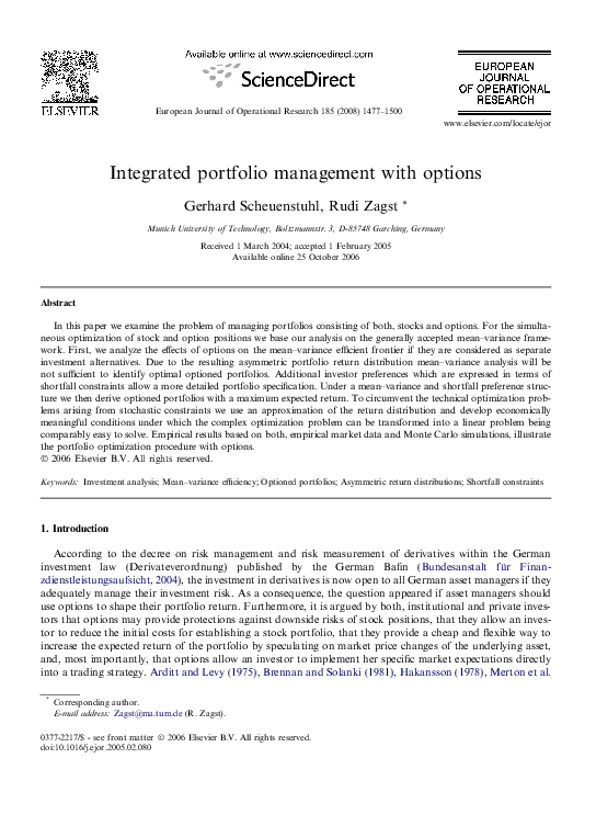 (PDF) Integrated portfolio management with options
