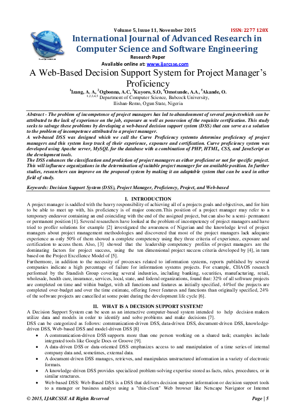 (PDF) A Web-Based Decision Support System for Project Manager’s Proficiency