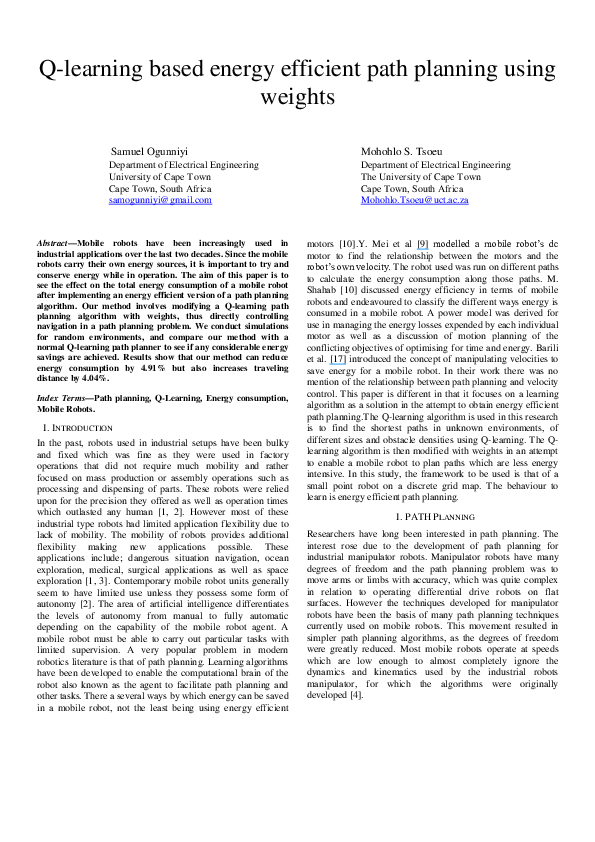 (PDF) Q-learning based energy efficient path planning using weights