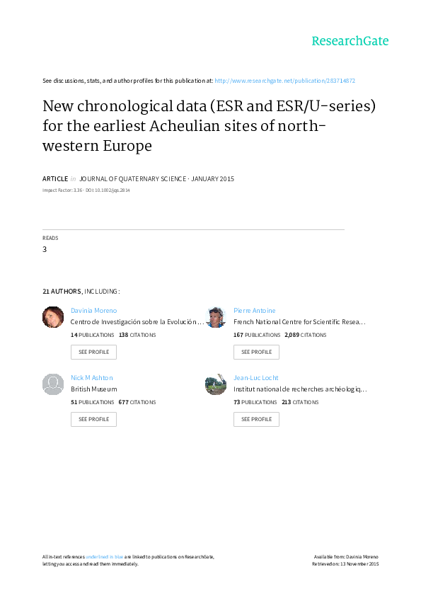 (PDF) New chronological data (ESR and ESR/U-series) for the earliest ...