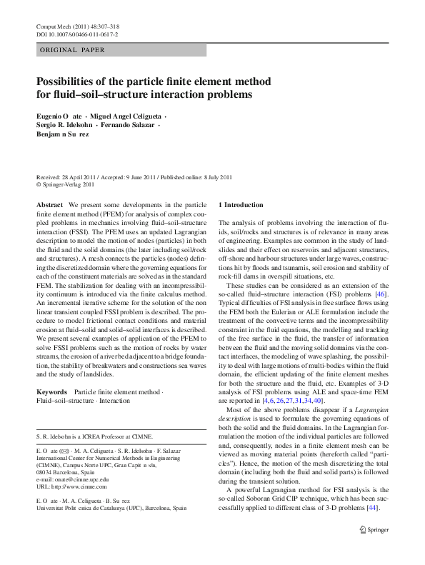 (PDF) Possibilities of the particle finite element method for fluid–soil–structure interaction ...