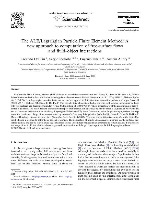 Pdf The Alelagrangian Particle Finite Element Method A New Approach To Computation Of Free