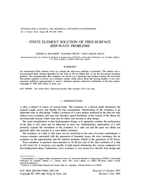 (PDF) Finite element solution of free-surface ship-wave problems