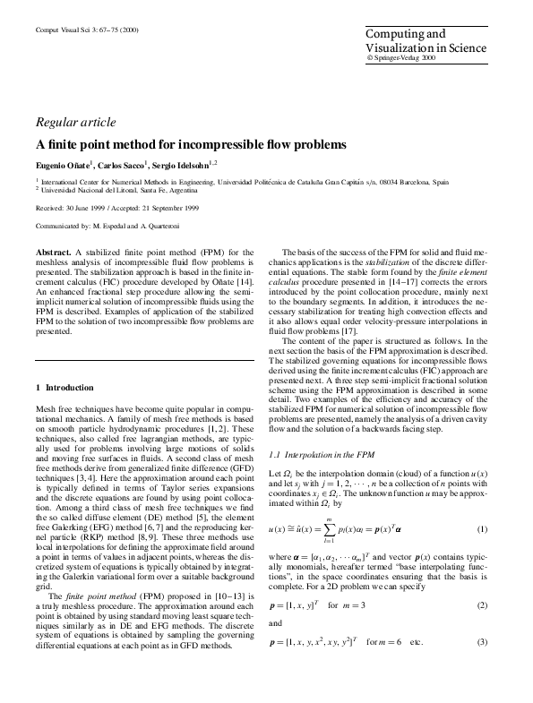 Pdf A Finite Point Method For Incompressible Flow Problems