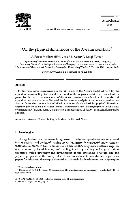 (PDF) On the physical dimensions of the Avrami constant