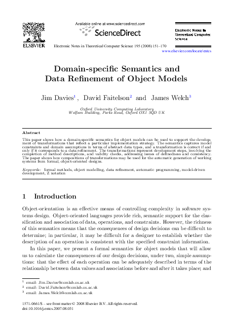 Pdf Domain Specific Semantics And Data Refinement Of Object Models