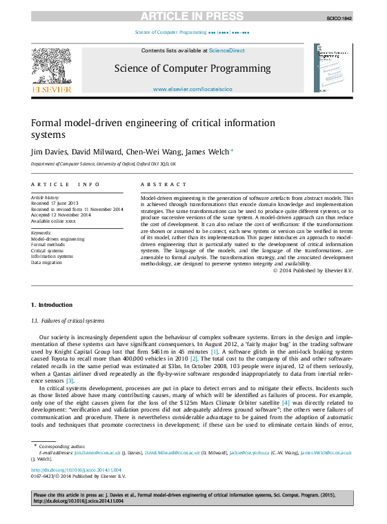 (PDF) Formal model-driven engineering of critical information systems