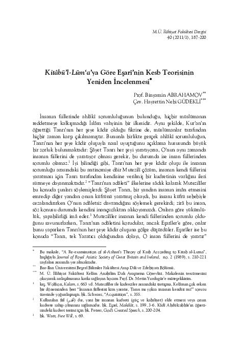 (PDF) Kitâbu’l-Lüm‘a’ya Göre Eşarî’nin Kesb Teorisinin Yeniden ...