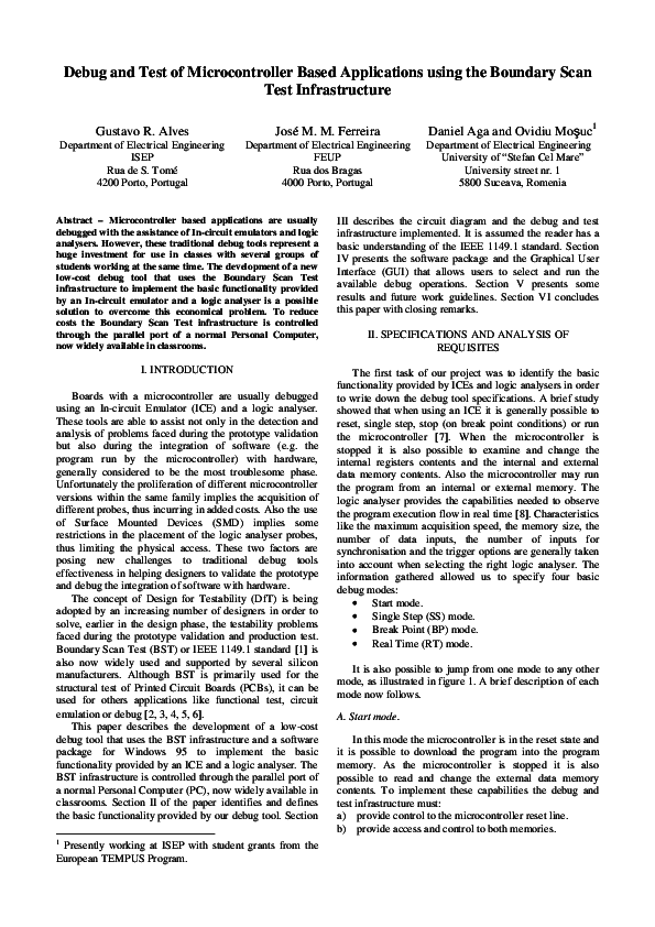 Pdf Debug And Test Of Microcontroller Based Applications Using The Boundary Scan Test
