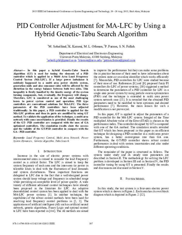 Pdf Pid Controller Adjustment For Ma Lfc By Using A Hybrid Genetic Tabu Search Algorithm