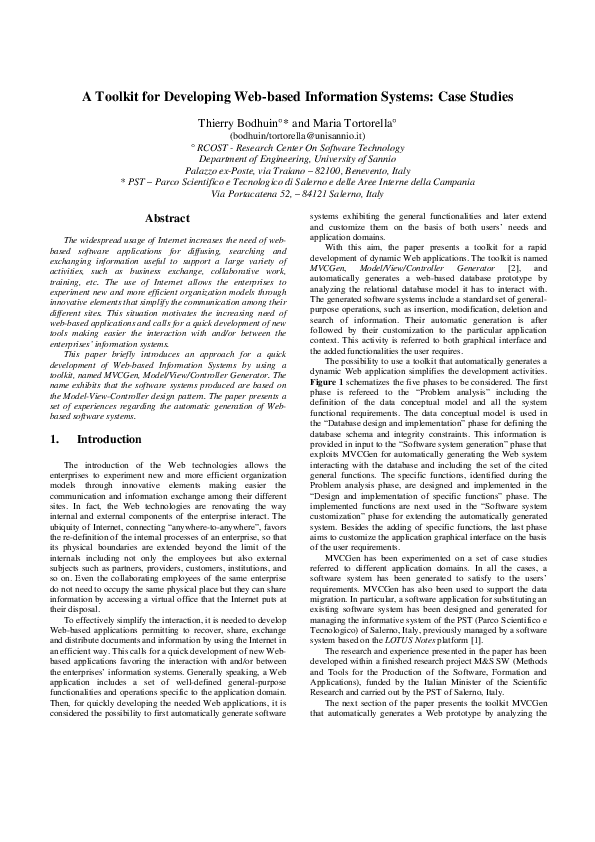 (PDF) A toolkit for developing Web-based information systems: case studies