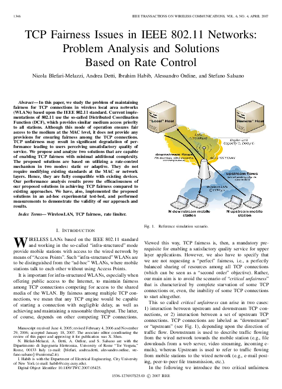 (PDF) TCP Fairness Issues in IEEE 802.11 Networks: Problem Analysis and Solutions Based on Rate ...