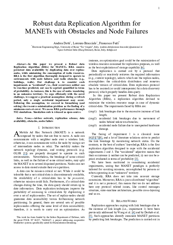 Pdf Robust Data Replication Algorithm For Manets With Obstacles And
