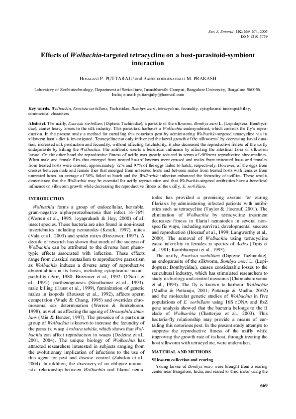 (PDF) Effects of Wolbachia-targeted tetracycline on a host-parasitoid ...