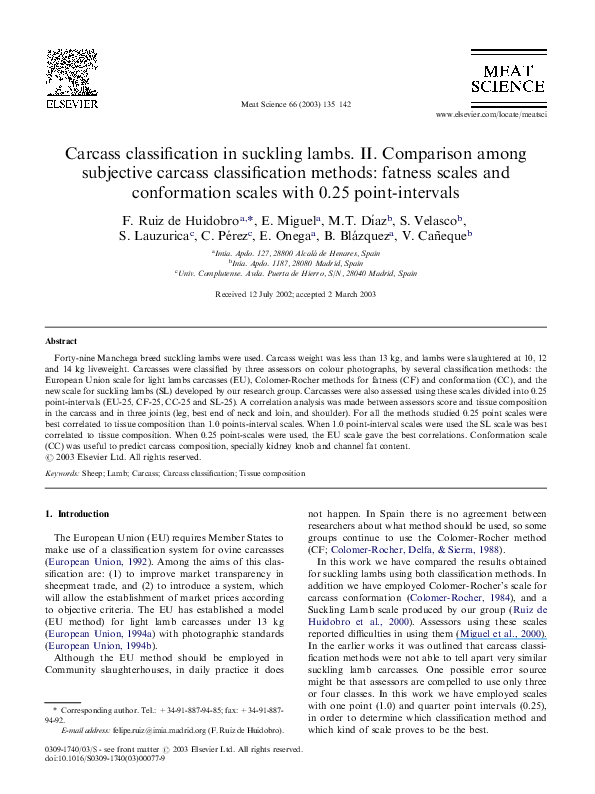 (PDF) Carcass classification in suckling lambs. II. Comparison among ...