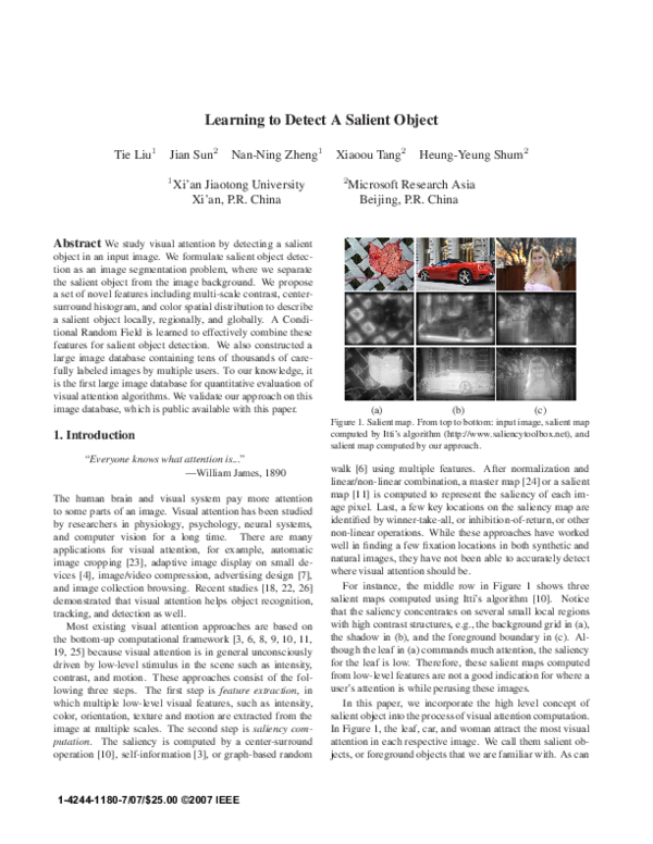 Pdf Learning To Detect A Salient Object