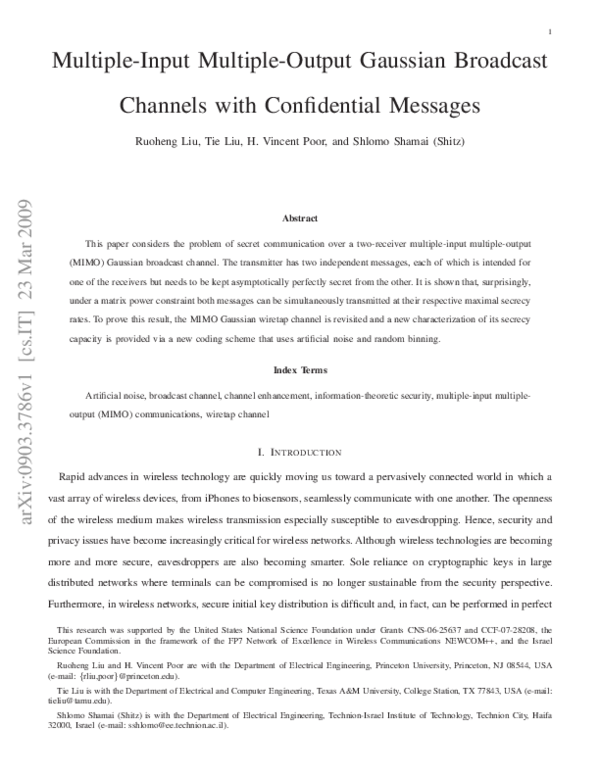 (PDF) Multiple-Input Multiple-Output Gaussian Broadcast Channels With Common and Confidential ...