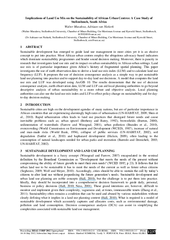 (PDF) Implications of Land Use Mix on the Sustainability of African ...