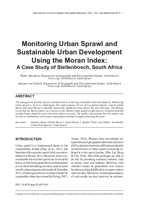 (PDF) Monitoring Urban Sprawl and Sustainable Urban Development Using the Moran Index