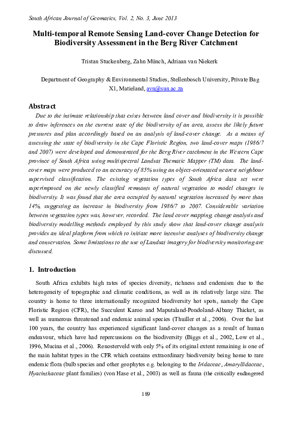 (PDF) Multi-temporal remote sensing land-cover change detection for biodiversity assessment in ...