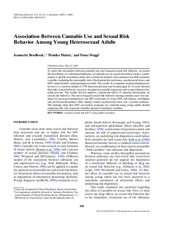 Pdf Association Between Cannabis Use And Sexual Risk Behavior Among 4660