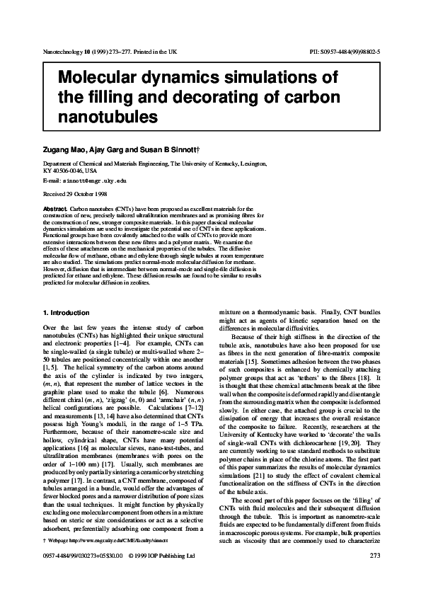 (PDF) Molecular dynamics simulations of the filling and decorating of ...